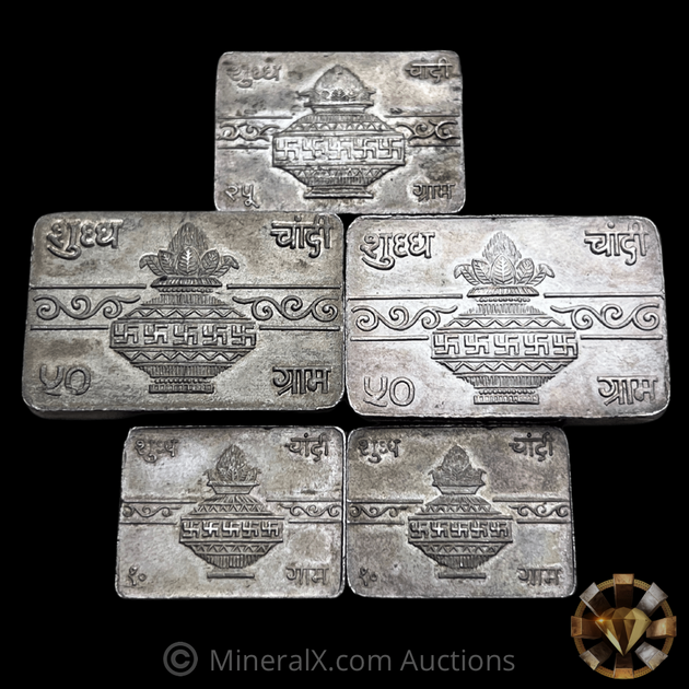 145g (4.66oz) Lot of DLMEB India Silver Bars – MineralX
