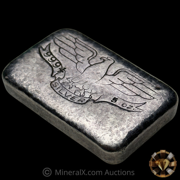 5oz W H Foster Vintage Silver Bar with Rare Full Deak Star Triangle an ...