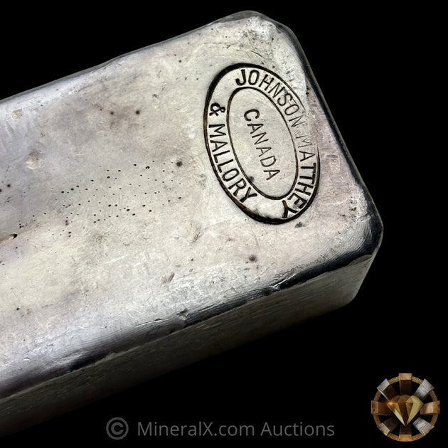 100oz JM Johnson Matthey & Mallory Canada Maple Leaf Vintage Silver Ba ...