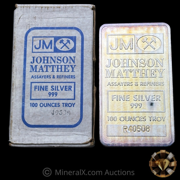 100oz Johnson Matthey JM Vintage Pressed Silver Bar With Original Numb ...