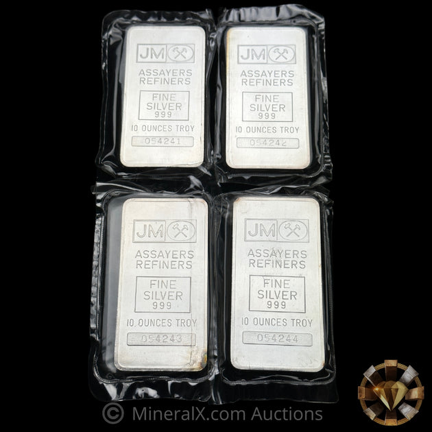 x4 10oz Johnson Matthey JM Blank Back Sequential Serial Vintage Silver ...