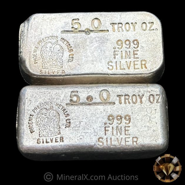 x2 5oz Phoenix Precious Metals Vintage Silver Bars (10oz Total) – MineralX