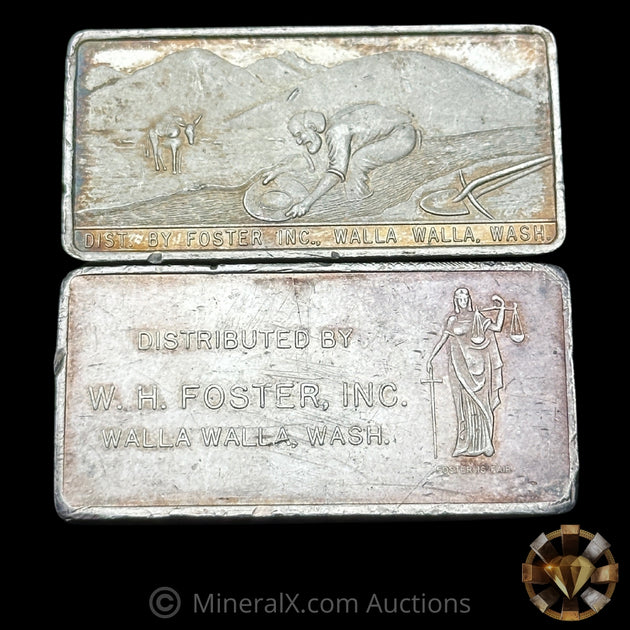 x2 3oz W H Foster Day Mines Vintage Silver Bars (Large & Small Hallmar ...