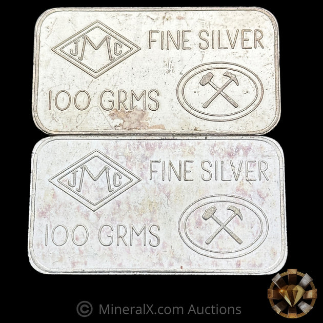 x2 100g JMC Johnson Matthey London Vintage Silver Bars (Different Vari ...