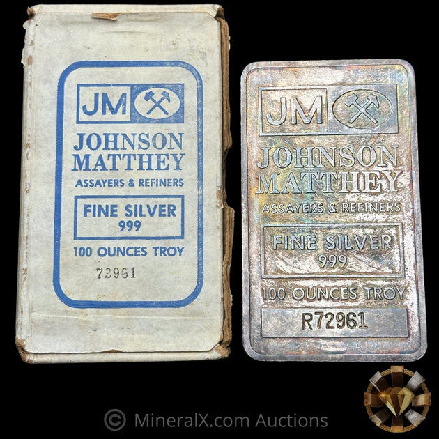 100oz Johnson Matthey JM Vintage Pressed Silver Bar With Original Numb ...
