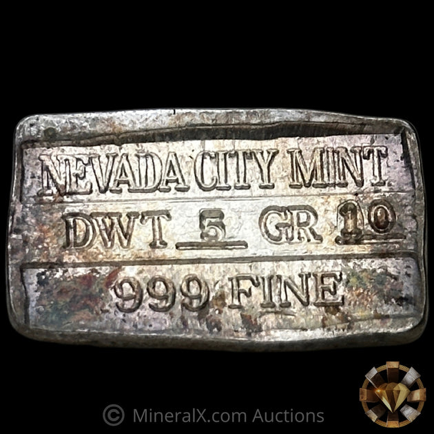 8g (dwt 5 / gr 10) 1979 Nevada City Mint Vintage Silver Bar With Origi ...