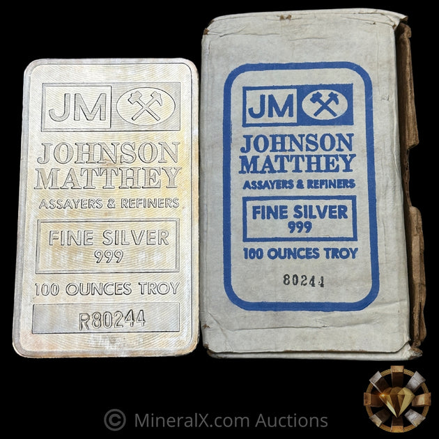 100oz Johnson Matthey JM Vintage Pressed Silver Bar With Original Numb ...