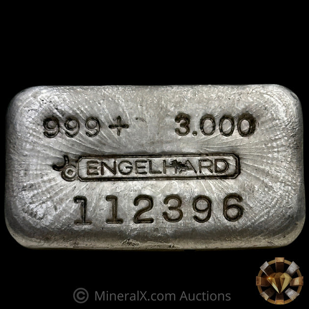 3oz Engelhard Bull Logo "Large Serial Font" Variety Vintage Silver Bar ...