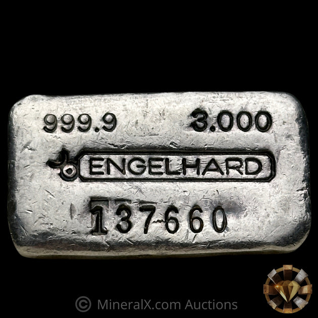 x2 3oz Engelhard Bull Logo Rare "999.9 Small Serial Font" Variety Sequ ...