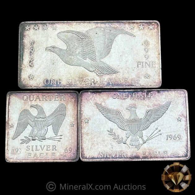 1.75oz (1oz,1/2oz,1/4oz) W H Foster Silver Eagle Vintage Silver Bars ...