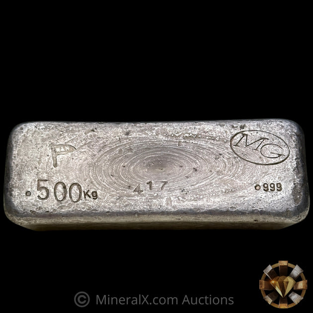 .500Kg ( 1/2 Kilo) MG Matthey Garrett Australia Vintage Silver Bar Wit ...