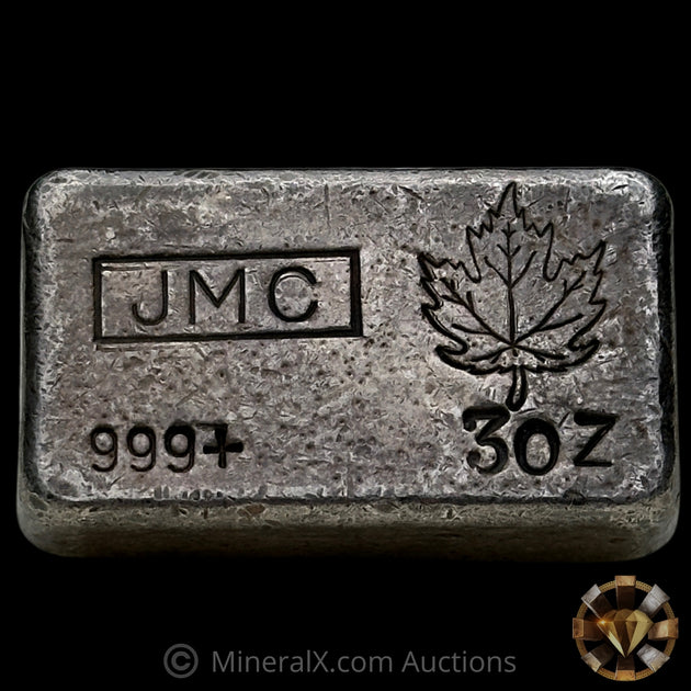 3oz JMC Johnson Matthey Maple Leaf Hooked 3 Vintage Silver Bar – MineralX