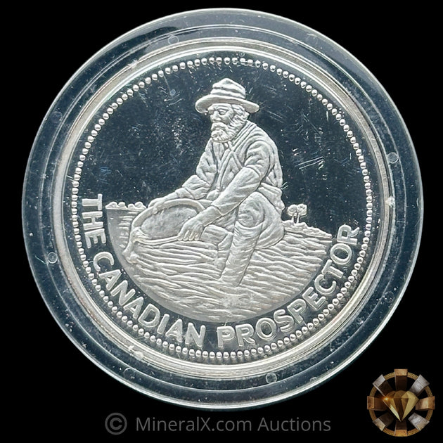 1oz Engelhard The Canadian Prospector Proof Vintage Silver Coin In Cap ...