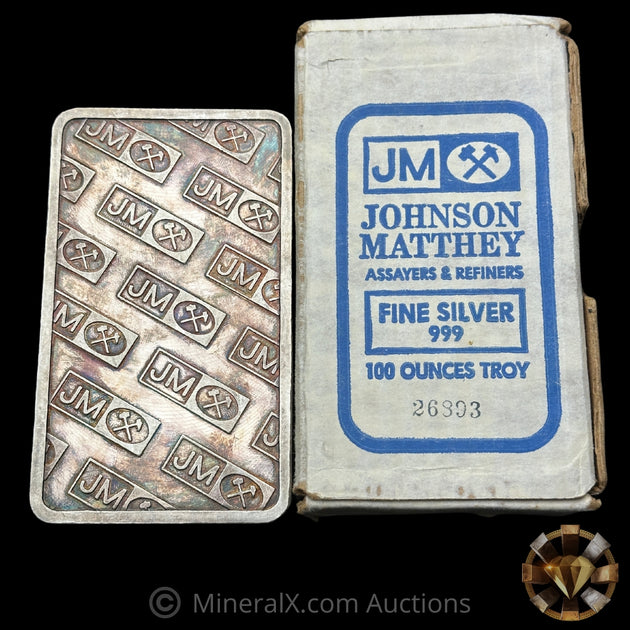 100oz Johnson Matthey JM Vintage Pressed Silver Bar With Original Numb ...