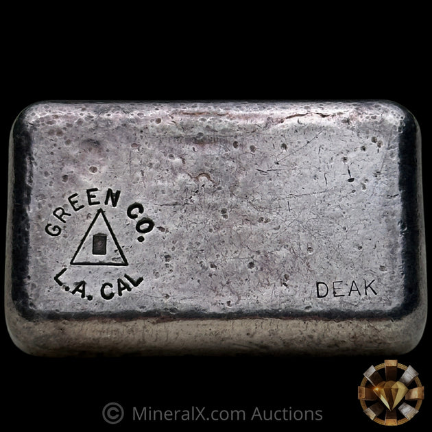 5oz W H Foster Vintage Silver Bar With Rare Green Co LA CAL & Full Dea ...