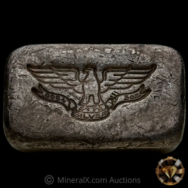 3oz W H Foster Vintage Silver Bar With Rare Full Deak & Triangle Count ...