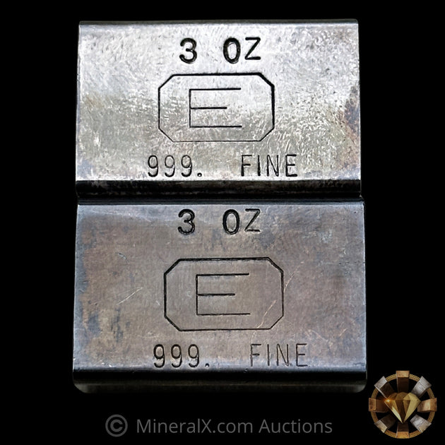 x2 3oz Engelhard E Logo Industrial Extruded Vintage Silver Bar Lot Wit ...