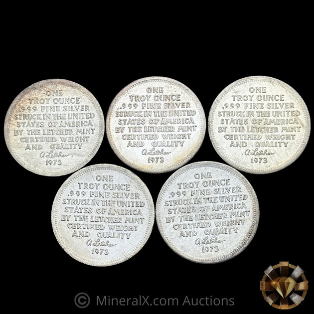 x5 1oz 1973 Letcher Mint Vintage Silver Coin Lot – MineralX