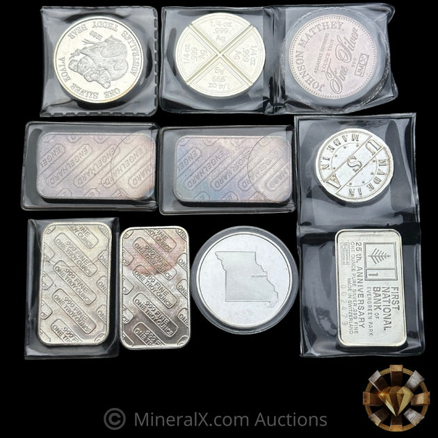 x10 1oz Misc Vintage Silver Bar & Coin Lot – MineralX