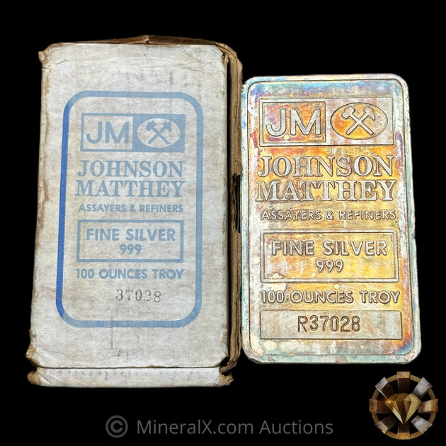 100oz Johnson Matthey JM Vintage Pressed Silver Bar With Original Numb ...