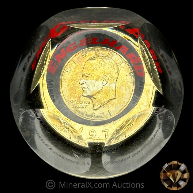 1971 Ike Dollar In Vintage Engelhard Acrylic Paperweight Holder – MineralX