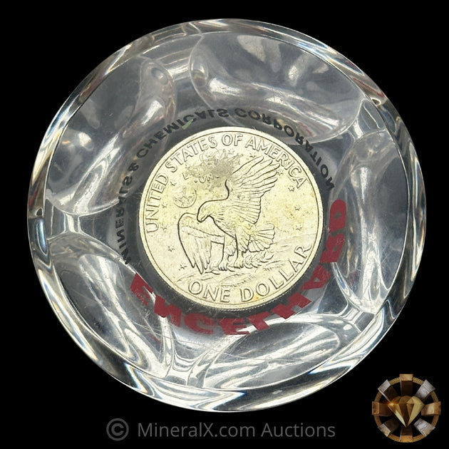 1971 Ike Dollar In Vintage Engelhard Acrylic Paperweight Holder – MineralX