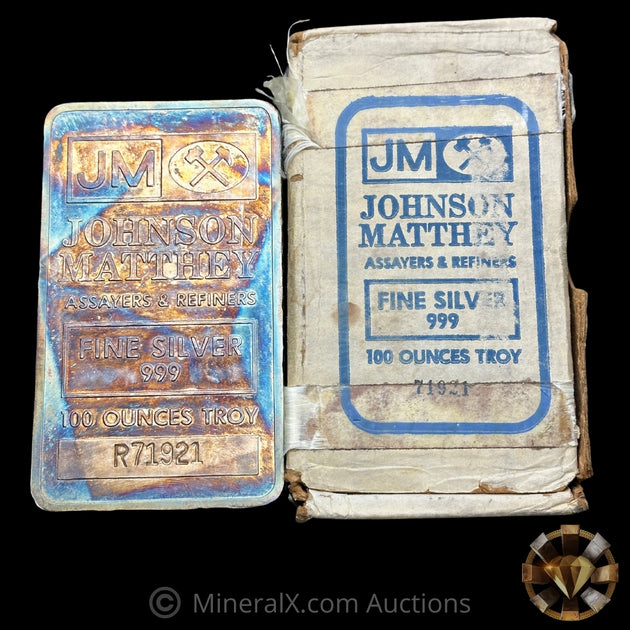 100oz Johnson Matthey JM Vintage Pressed Silver Bar With Original Numb ...