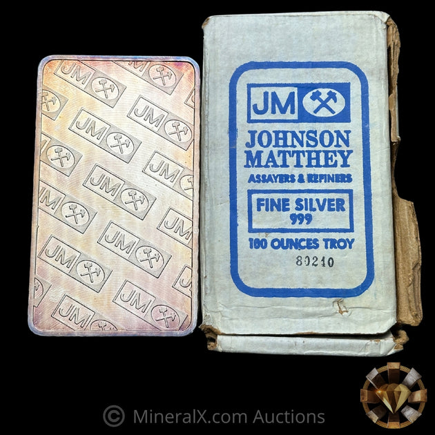 100oz Johnson Matthey JM Vintage Pressed Silver Bar With Original Numb ...