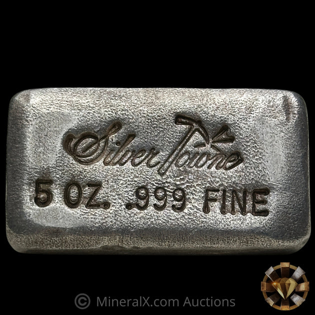 5oz Silvertowne Vintage Silver Bar With Unique Off Center Serial Stamp ...