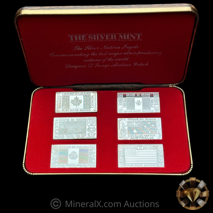x6 20g (3.85oz) The Silver Mint Nations Ingots Silver Bar Set With Ori ...
