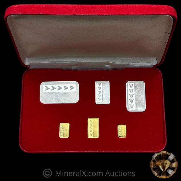Refinement Vintage Silver & Gold Bar Set with Original Red Velvet Box ...