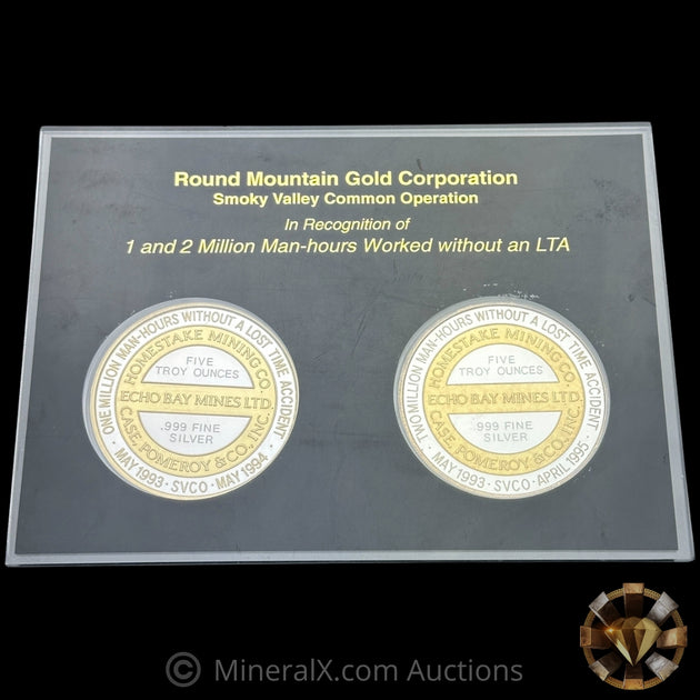 x2 5oz Homestake Mining / Round Mountain Gold Corporation " 1 & 2 Mill ...