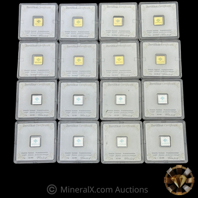 x16 1g Geiger Gold & Silver Square Bars In Original Assay Packaging (8 ...