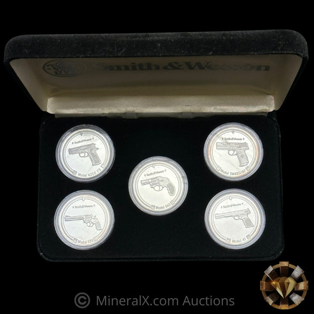 x5 1oz Smith & Wesson Silver Coin Set With Original Black Velvet Case ...