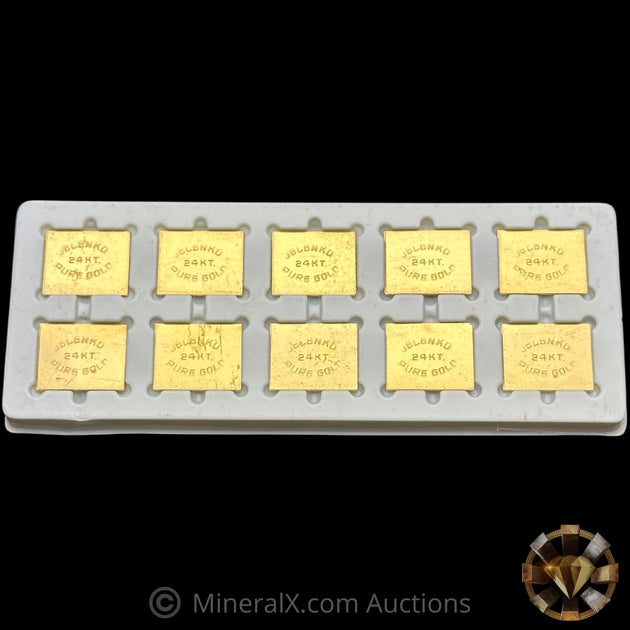 x10 1/10th (1oz) Jelenko Vintage Gold Fractional Bars With Original Ca ...