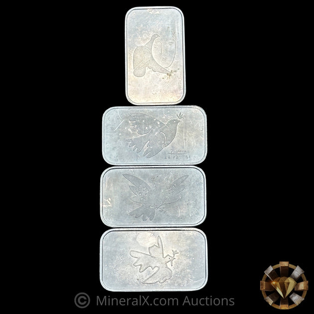 x4 1oz 1974 Picasso Geneva Coinage Vintage Silver Art Bars Set With Or ...