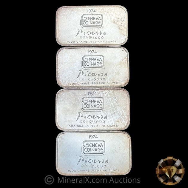 x4 1oz 1974 Picasso Geneva Coinage Vintage Silver Art Bars Set With Or ...