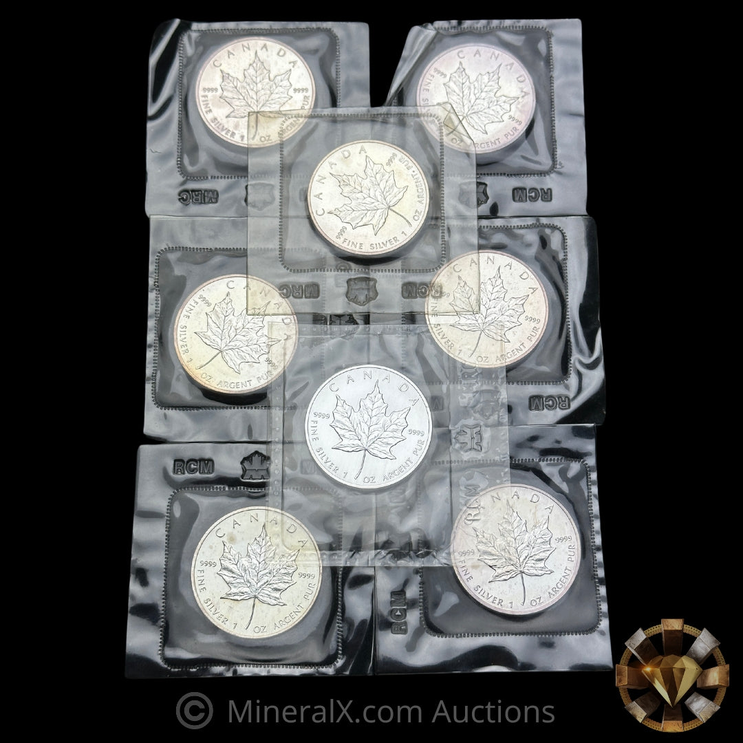 x8 1oz 1990 Royal Canadian Mint RCM Maple Leaf Coins In Original Seals ...
