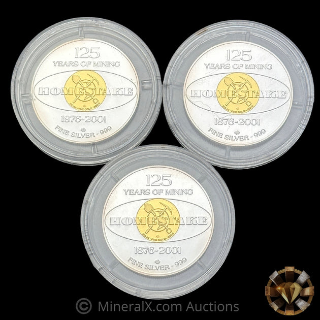 x3 1/10th Gold / 9g Silver 2001 Homestake Mining Company 125 Years Of ...