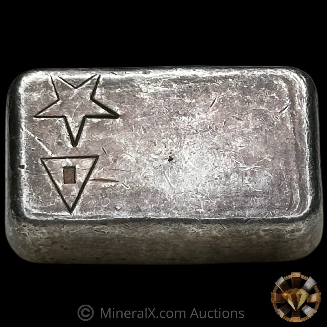 3oz W H Foster Vintage Silver Bar With Deak Triangle & Star Countersta ...