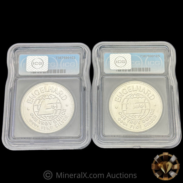 x2 1oz 1983 Engelhard Prospector Vintage Silver Coins ICG MS66 – MineralX