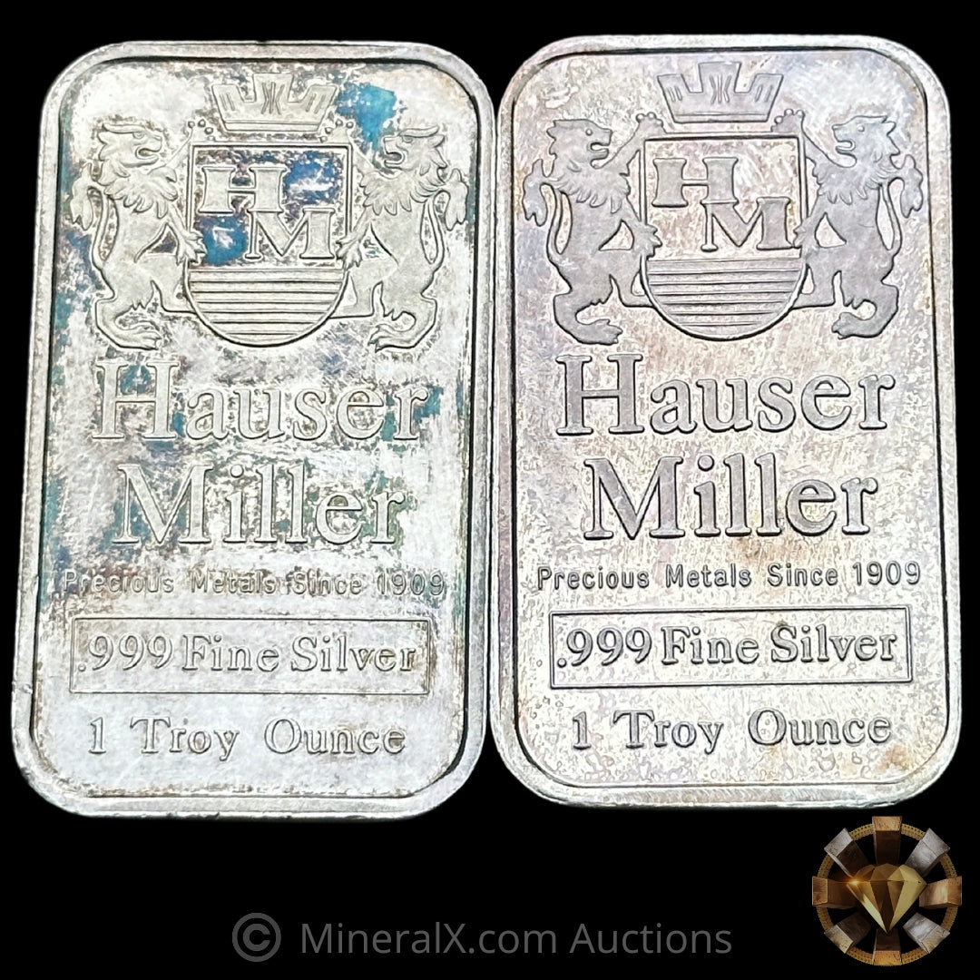 x2 1oz Hauser Miller Vintage Silver Bars – MineralX