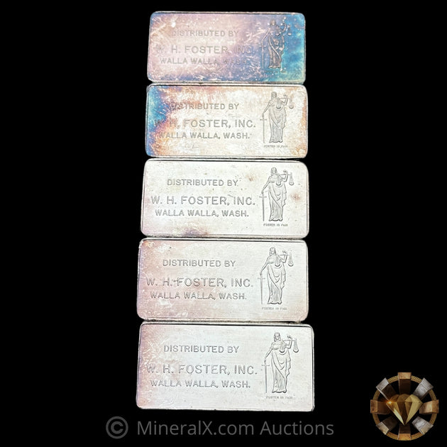 x5 3oz W H Foster "From Out Of The West" Vintage Silver Bar Set With C ...