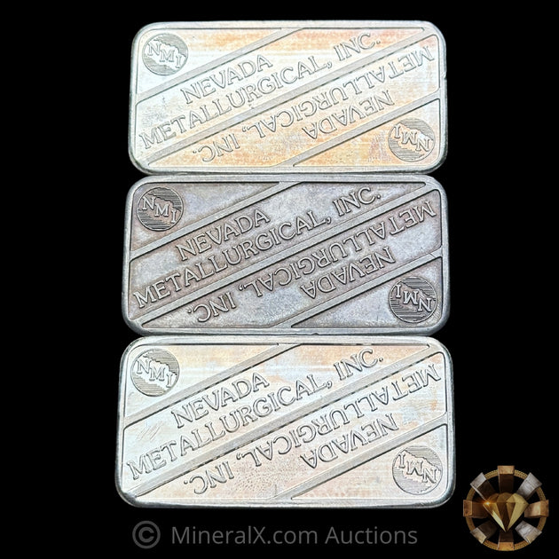x3 5oz NMI Nevada Metallurgical Inc Vintage Silver Bars – MineralX