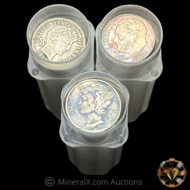 x3 $5 Rolls Of 90% Junk Silver Dimes (1 Barber Roll, 1 Mercury Roll, 1 ...
