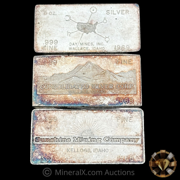 x3 3oz W H Foster Vintage Silver Bars – MineralX