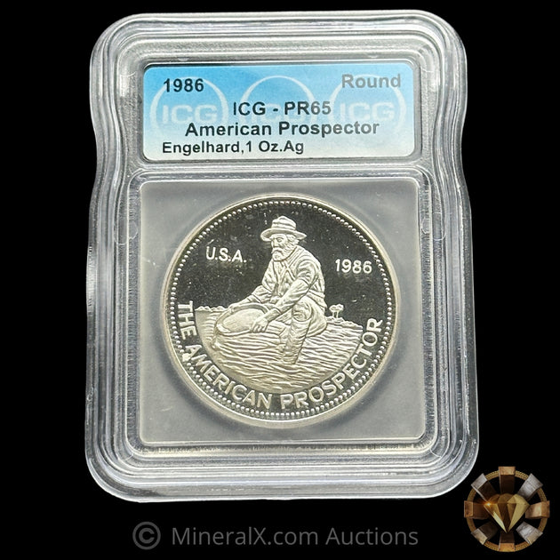 1oz 1986 Engelhard Proof Prosepector Vintage Silver Coin ICG PR65 ...