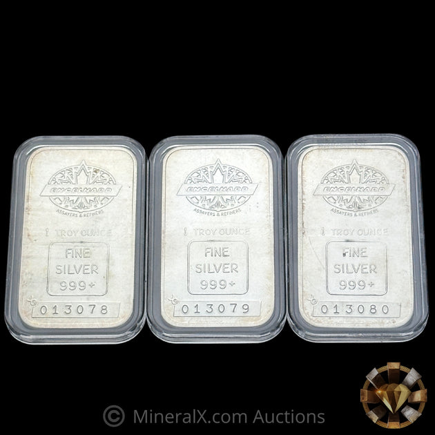 x3 1oz Engelhard Maple Leaf Vintage Silver Bars – MineralX