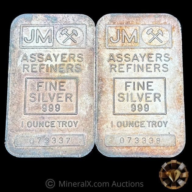 x2 1oz Johnson Matthey JM Sequential Vintage Silver Bars – MineralX