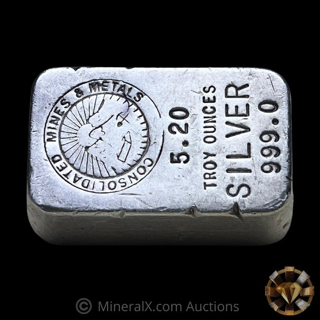 Consolidated Mines & Metals 5.20oz Vintage Poured Silver Bar – Mineral ...